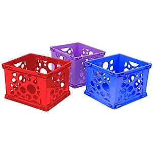 Storex Premium File Crate with Molded Handles – Letter and Legal Document and Folder Storage, Blue/White 3-Pack (61767U03C)