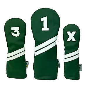 Sunfish Leather Golf Headcover Set 1-3-X Driver 3 Wood Fairway Hybrid Green and White