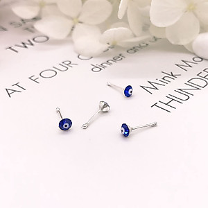 925 Sterling Silver Hypoallergenic 3MM Turkish Blue Eye Fake Nose Stud lnlaid Crystal Rhinestone Cubic Zirconia Evil Eyes Mal de Ojo Piercing Nose Rings Body Jewelry for Women Men-A 2Pcs