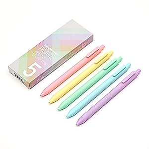 Kaco Pure Retractable Gel Ink Pens Macarons Color Black Ink 0.5mm Extra Fine Point 5-Pack