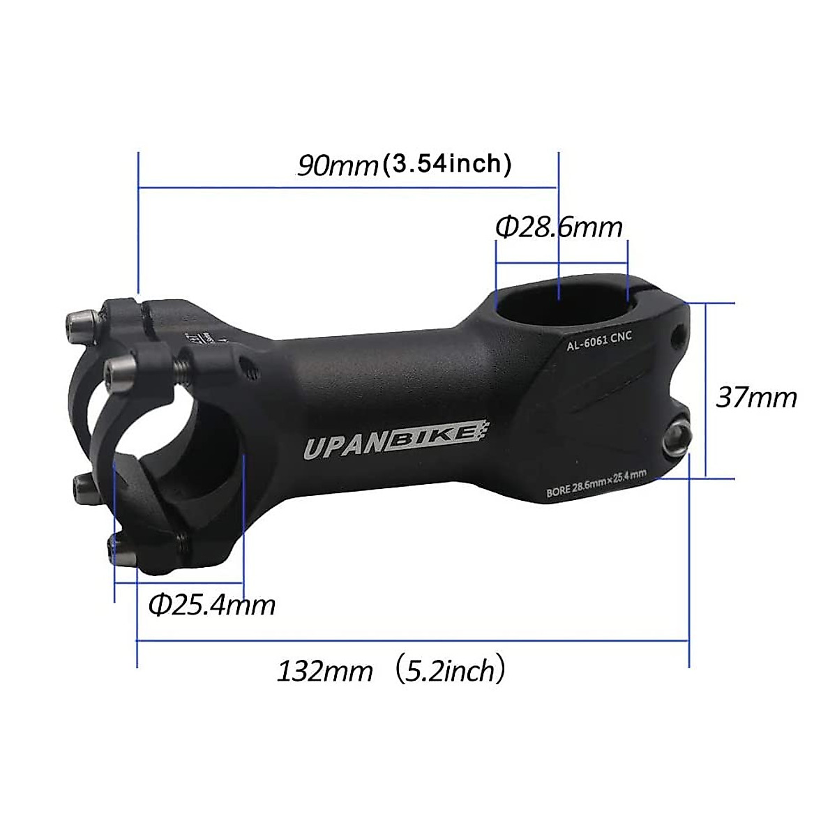 UPANBIKE Bike Stem 28.6mm 25.4mm +/-7° Bicycle Handlebar Stem Riser for Mountain Bike Road Bicycle MTB BMX