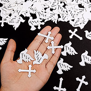 300 Pcs White Memorial Crucifix and Confetti Dove Set Funeral Party Confetti Funeral Decorations We Miss You Forever Paper White Confetti for Tables for Condolence Funeral Anniversary Memorial Service