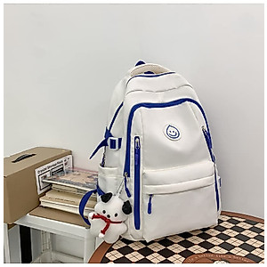 KFTHKOR Kawaii Backpack,Girl Backpack With,Junior Backpack,Middle School Student Schoolbag (White Blue)