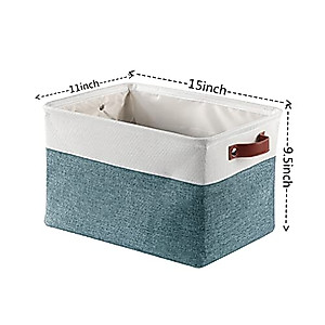 Storage Baskets for Shelves, Closet Storage Bins for Organization, Fabric Bins Cube W/Handles for Organizing Shelf Nursery Home Closet, Large - 3 Pack,Green/White