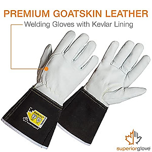 Superior 370GFKLL Precision Arc Goatskin Leather TIG Welding Glove with Kevlar Lining, Work, Large (Pack of 1 Pair)