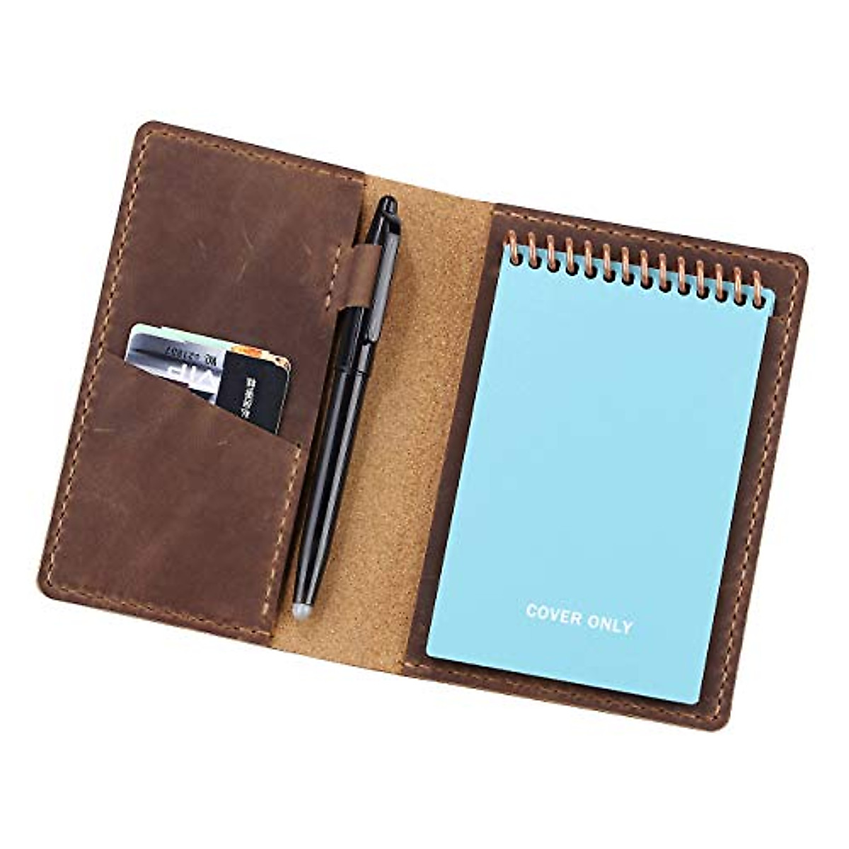 Leather Journal Cover for 3.5" x 5.5" Pocket Size Notebook With Pen Loop, Leather Cover Compatible with Rocketbook Notebook Mini Size - Brown