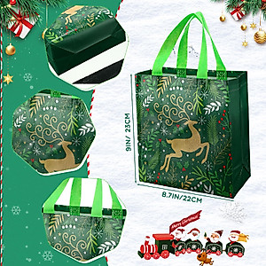 Windyun 100 Pack Non Woven Christmas Gift Bags, 9" x 8.7" x 4.3" Reusable Christmas Tote Bags with Handles Bulk Wrapping Christmas Bags Holiday Xmas Gift Bags with Handle for Party Grocery Shopping