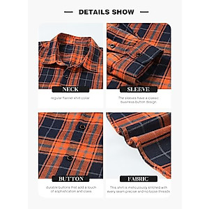 JMIERR Mens Flannels Long Sleeve Cotton Shirts Casual Fall Fashion Button Up Plaid Dress Shirt, US 46(XL), Burnt Orange