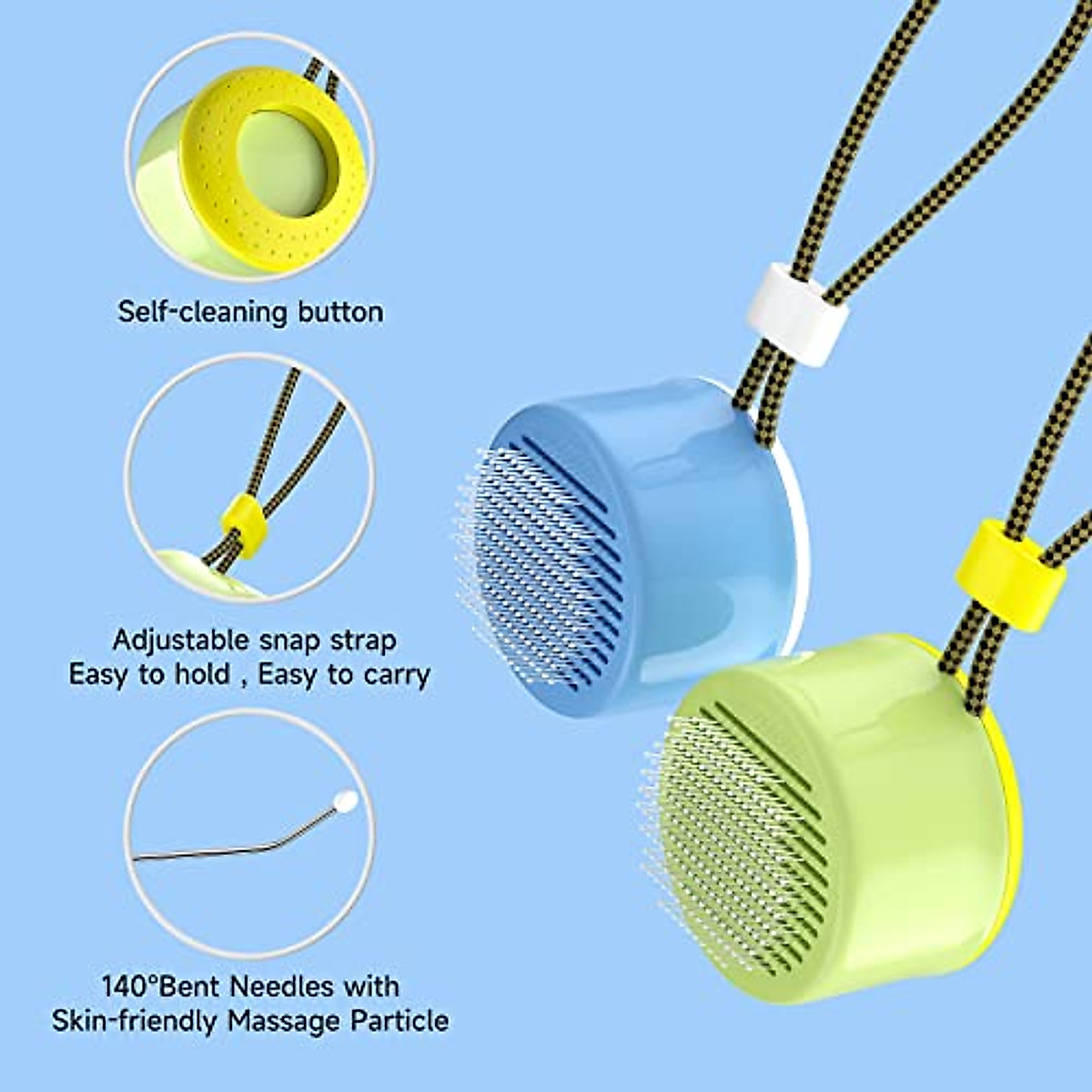 ELS PET 2 Pack Self-Cleaning Slicker Brush for Dogs, Cats, Portable Dog Brush for Shedding Hair, Fur - Comb for Grooming Long & Short Haired Dogs, Cats, Rabbits & More, Deshedding Tool, Hair Grooming Brush for Pet Massage