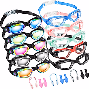 Konohan 10 Pack Swim Goggles Bulk for Kids adult Pool Goggles Anti Fog Silicone No Leak Swimming Glasses for Men Women Youth(Assorted Colors)