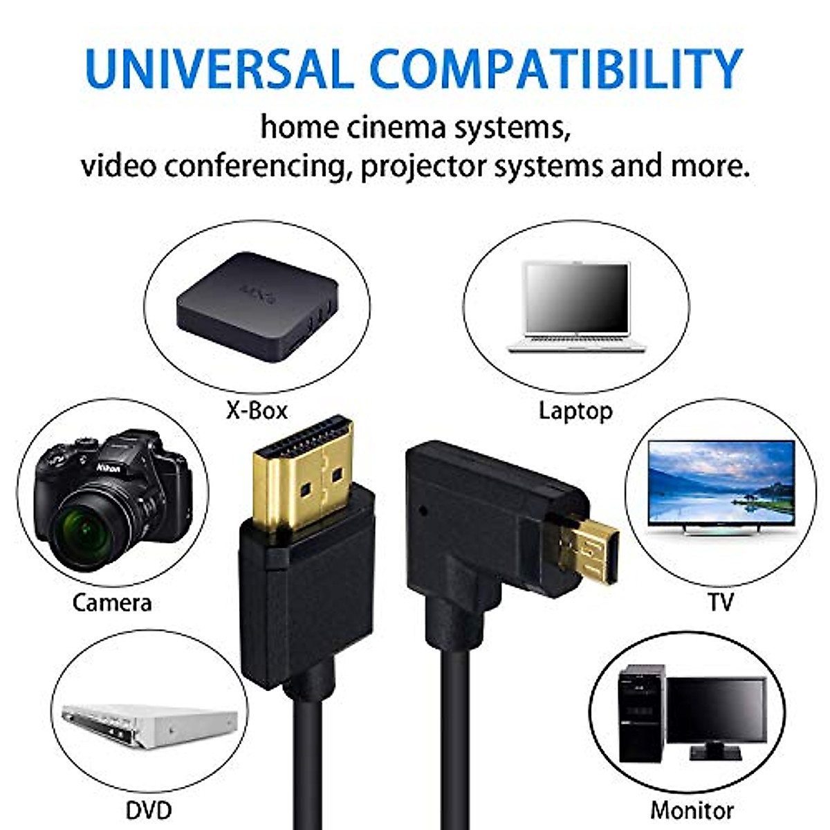 Duttek Micro HDMI to Standard HDMI Cable, Micro HDMI to HDMI Coiled Cable, Extreme Slim Left Angled Micro HDMI Male to HDMI Male Coiled Cable for 1080P, 4K, Ultra HD, 3D (1.2M/4FT)