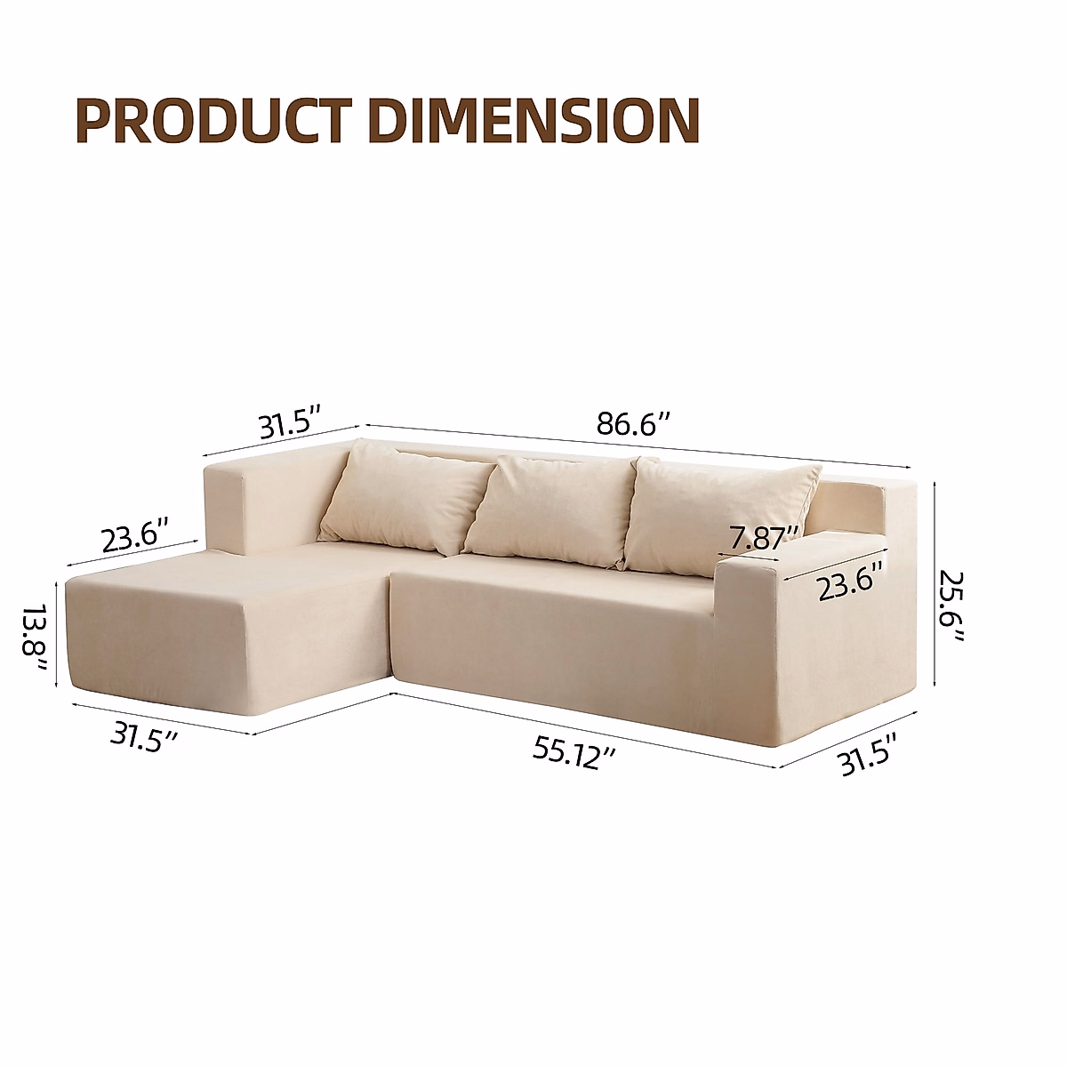 GM Ultra Modular Sectional Sofa, Sectional Couch for Living Room, Modern Modular L-Shape Sectional Sofa with Chaise Lounge, Corner Sofa Couch, Sectional Sofa Set for Bedroom, Apartment, Light Khaki