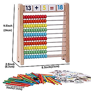 Cltoyvers Wooden Abacus for Kids Math with 100 Counting Sticks and Number Toys Cards 1-100, Educational Math Games Preschool Learning Toys, Math Manipulatives for Elementary 1st 2nd Grade