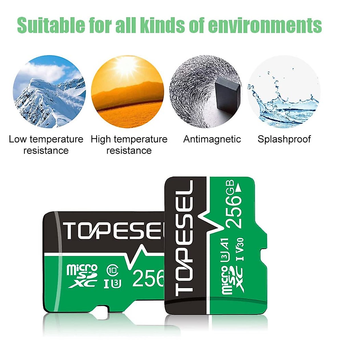 TOPESEL 256GB Micro SD Card Memory Cards A1 V30 U3 Class 10 Speed up to 90m/s Micro SDXC UHS-I TF Cards for Camera/Drone/Dash Cam (1 Pack U3 256GB)