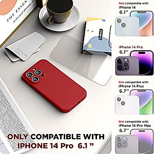 SURPHY Designed for iPhone 14 Pro Case with Screen Protector, (Camera Protection + Soft Microfiber Lining) Liquid Silicone Phone Case, Red