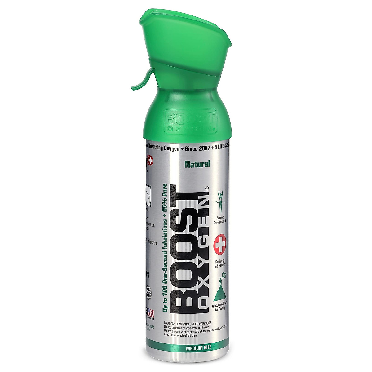 Boost Oxygen 5 Liter Natural Pure Canned Supplemental Oxygen Bottle with Built in Mouthpiece for High Altitudes and Recovery, Natural Flavor (3 Pack), Flavorless, 3.0 Count