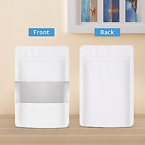 100 Pieces Smell Proof Mylar Bags, Resealable Food Storage Bags with Clear Window, Foil Pouch Stand-up Bags for Food Self Sealing Storage Supplies (White, 4 x 6 Inch)