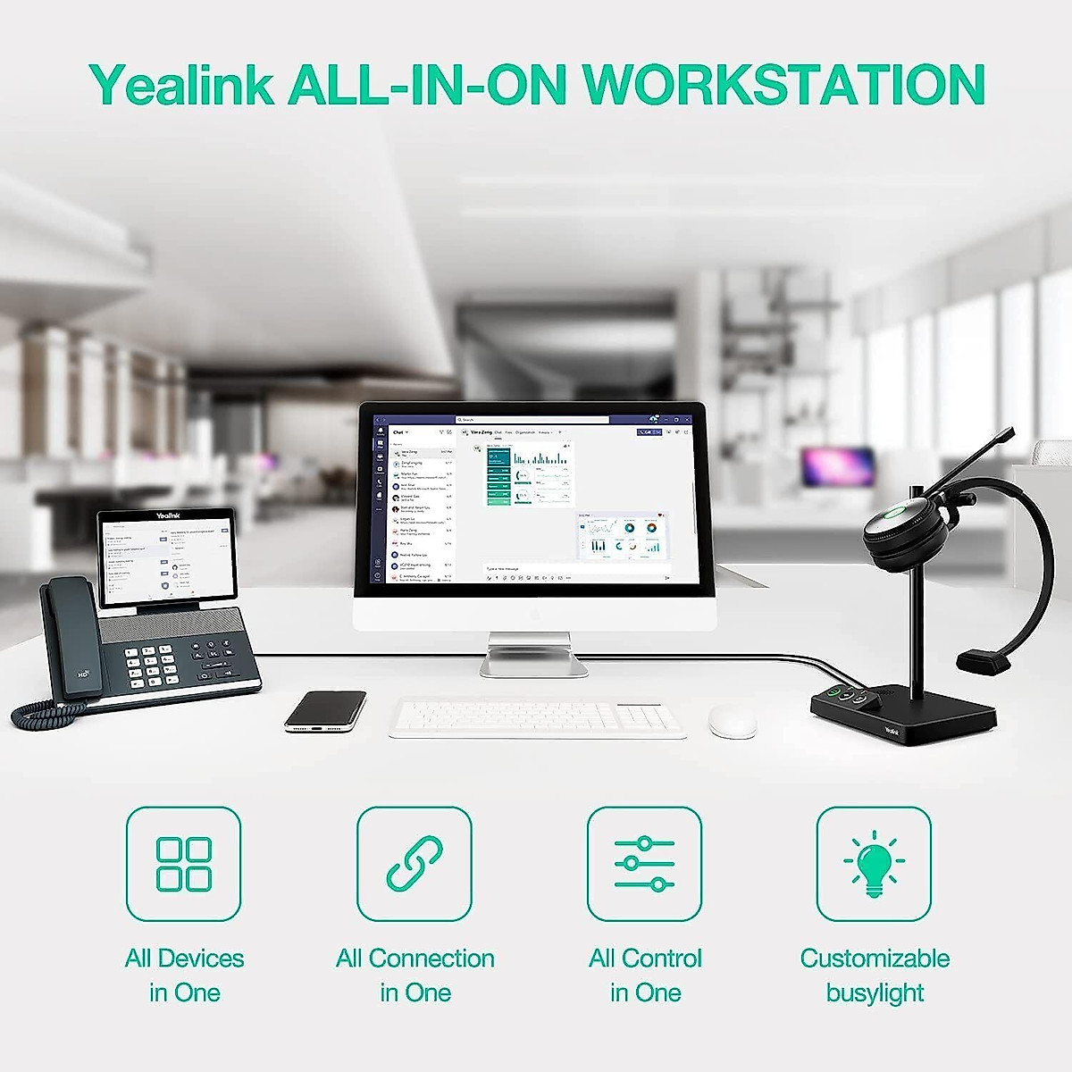Yealink WH62 Mono Teams Wireless Noise Canceling Headset - Connects and Works with USB Enabled Desk Phones, Computers and Softphones. Headset Includes a 500ft Wireless Range + Intelligent Mute