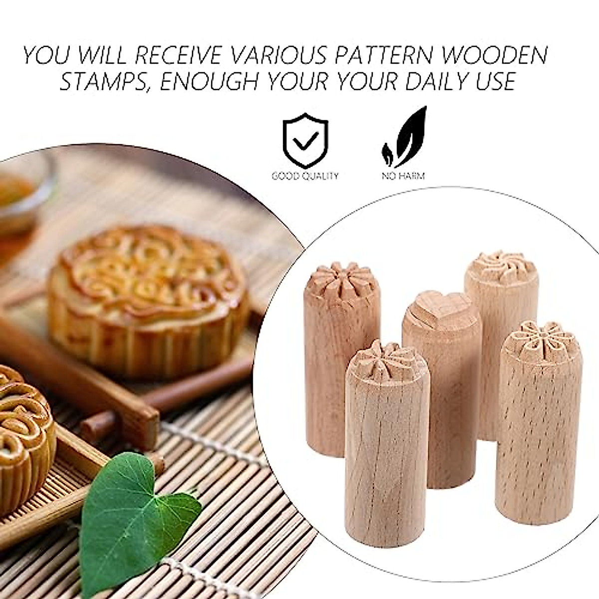 VILLCASE 2cm Wooden Stamp Clay Decorative Stamp Pottery Tool Stamp Homemade Pasta Tools Round Shape Printing Stamp Pottery Stamp Stamps for Textured Hand Roller DIY Tools Cookies Moon Cake