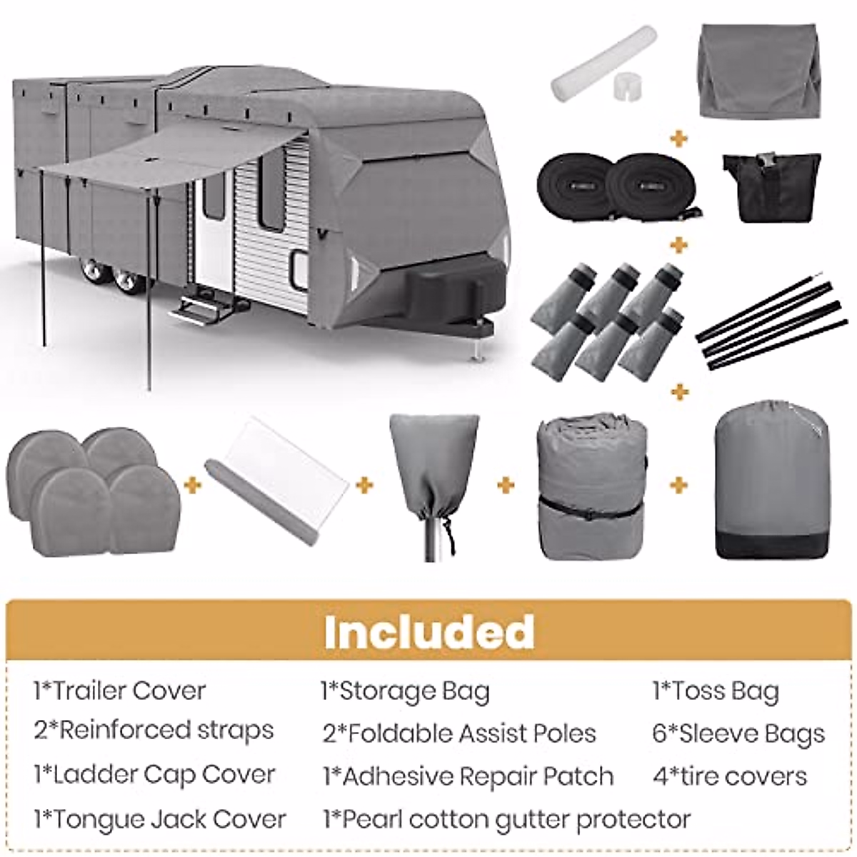 Leader Accessories Easy Setup RV Cover Extra Thick 5 Layers Travel Trailer Cover Camper Cover with Assist Poles (Fits 27' - 30')