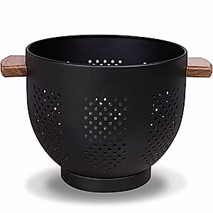 Stainless Steel Colander with Wood Handle | Metal Food Strainer for Washing Pasta Vegetables Fruit Noodles Spaghetti and More | Premium Colanders & Food Strainer | 5.5 Quart Large Matte Black