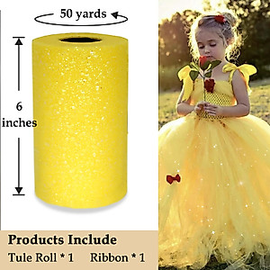 Luceinvita Glitter Tulle Fabric, 6 Inch by 50 Yards (150ft) Sequin Tulle Roll for Tutu Gift Wrapping Wedding Decoration DIY Crafts Party Backdrop (Yellow)