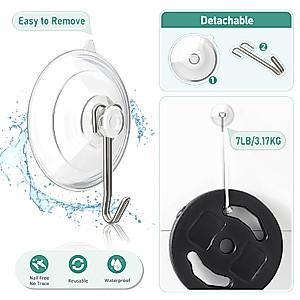 HangerSpace Suction Cup Hooks, Upgrade 2.5 Inches Clear PVC Suction Cups with Metal Hooks 7 LB Heavy Duty Removable Large Suction Cups for Kitchen Bathroom Shower Wall Window Glass Door - 8 Pack