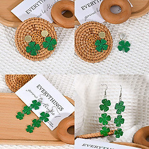 St. Patrick's Day Earrrings Green Clover Shamrock Earrring for Women Acrylic Dangle Stud Earrings Set 4Pairs