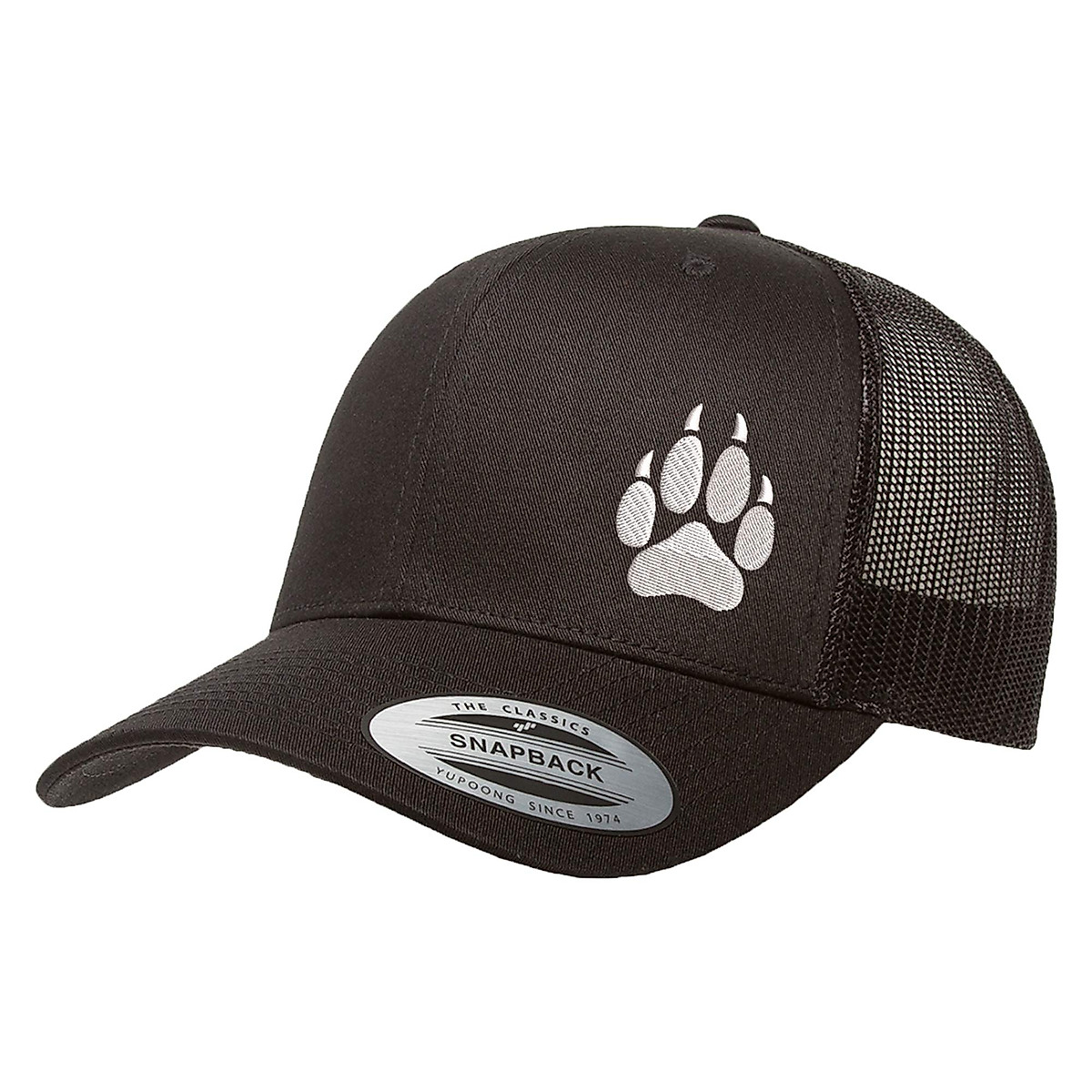 Love Sketches Embroidered Wolf Paw Trucker Snapback Cap Mesh Back Men and Women (Black - PAWwhite)