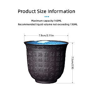 WEOPYCJ Chinese Tea Cup,Asian Japanese Ceramic Tea Cup Set of 4,Black Traditional Hundred Blessings Tea Mugs 5.5oz Suitable for Tea Wine,Coffee,Milk,Sake Cups (Black)