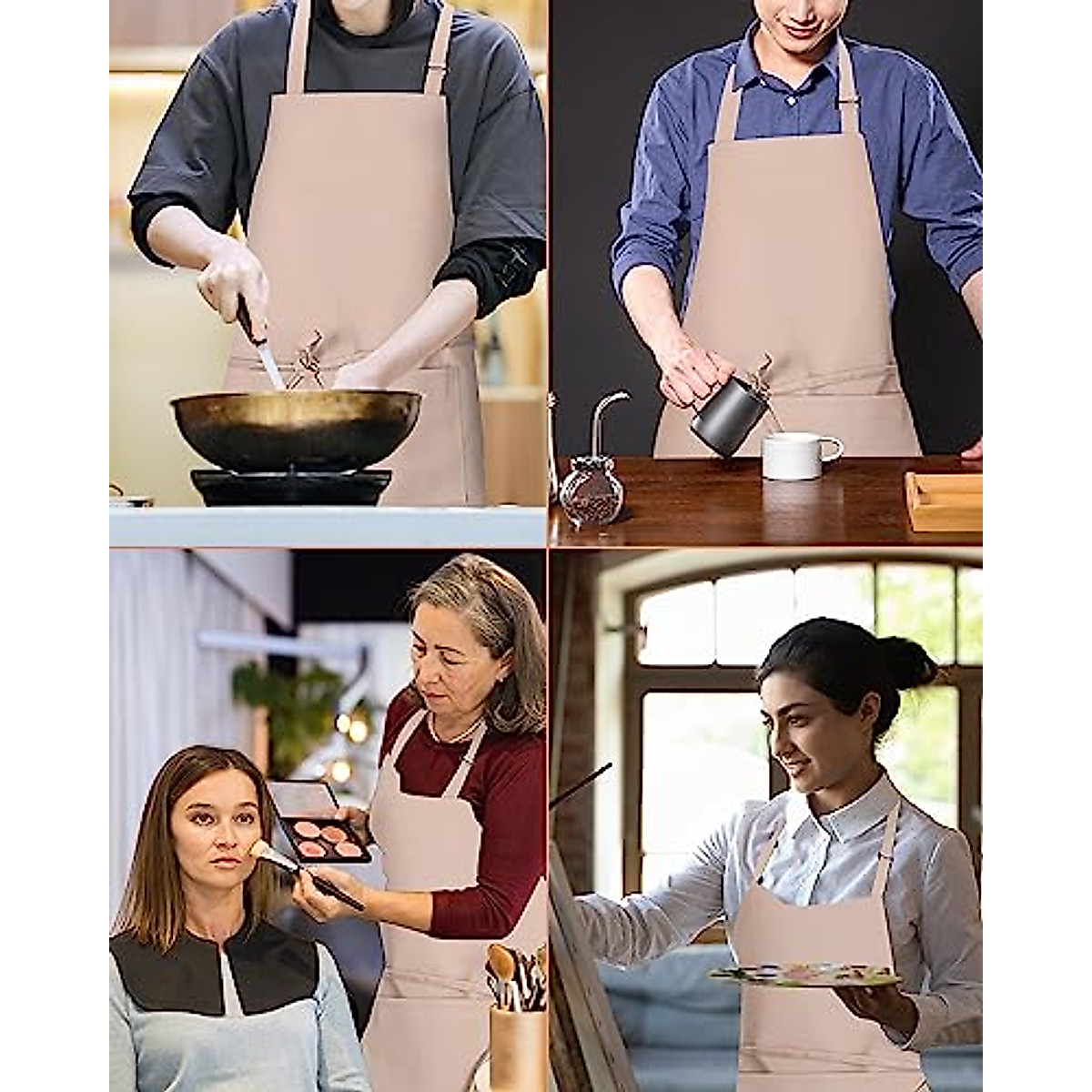 Hugitout Chef Apron Unisex with Adjustable Straps and Two Pockets For Work Uniform, Bib Apron Waterproof, oil-proof Stain Resistant, No Wash(Khaki)