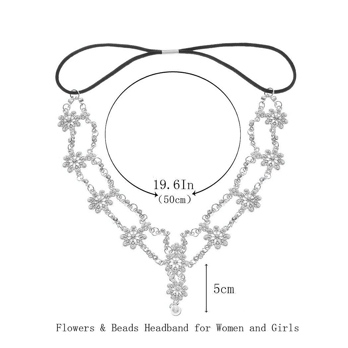 Unsutuo Hair Jewelry Head Chain Wedding Bohemian Floral Headband Elastic for Women and Girls… (Silver)