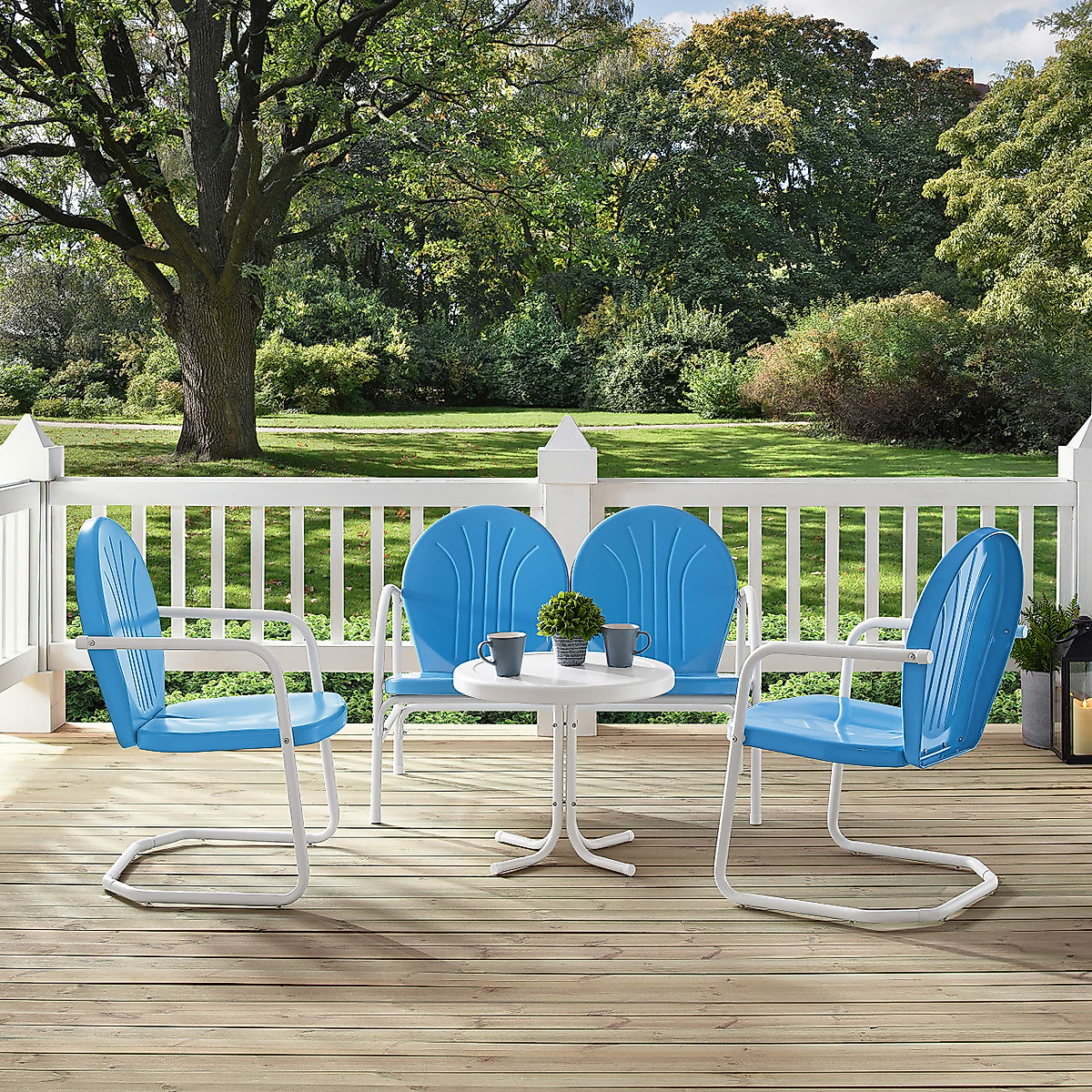Crosley Furniture Griffith 4-Piece Retro Metal Outdoor Loveseat Patio Furniture Set for Porch, Deck, Balcony, Sky Blue