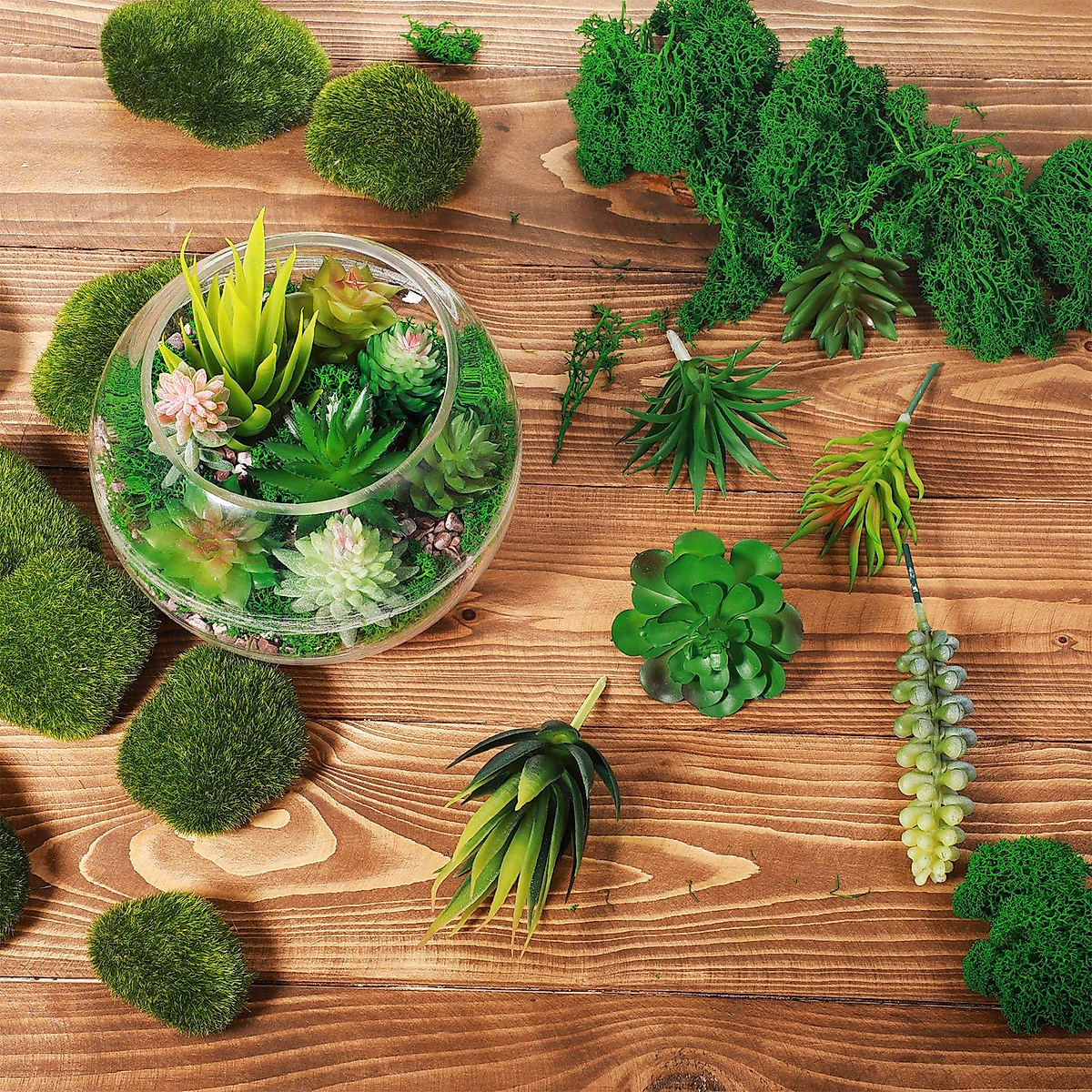 14 Pcs Mini Artificial Succulents Plants Picks,Flocked Faux Succulent Plants, Fake Succulents Plant with Succulent Moss,Realistic Textured Aloe for Home Office Table Garden Decoration