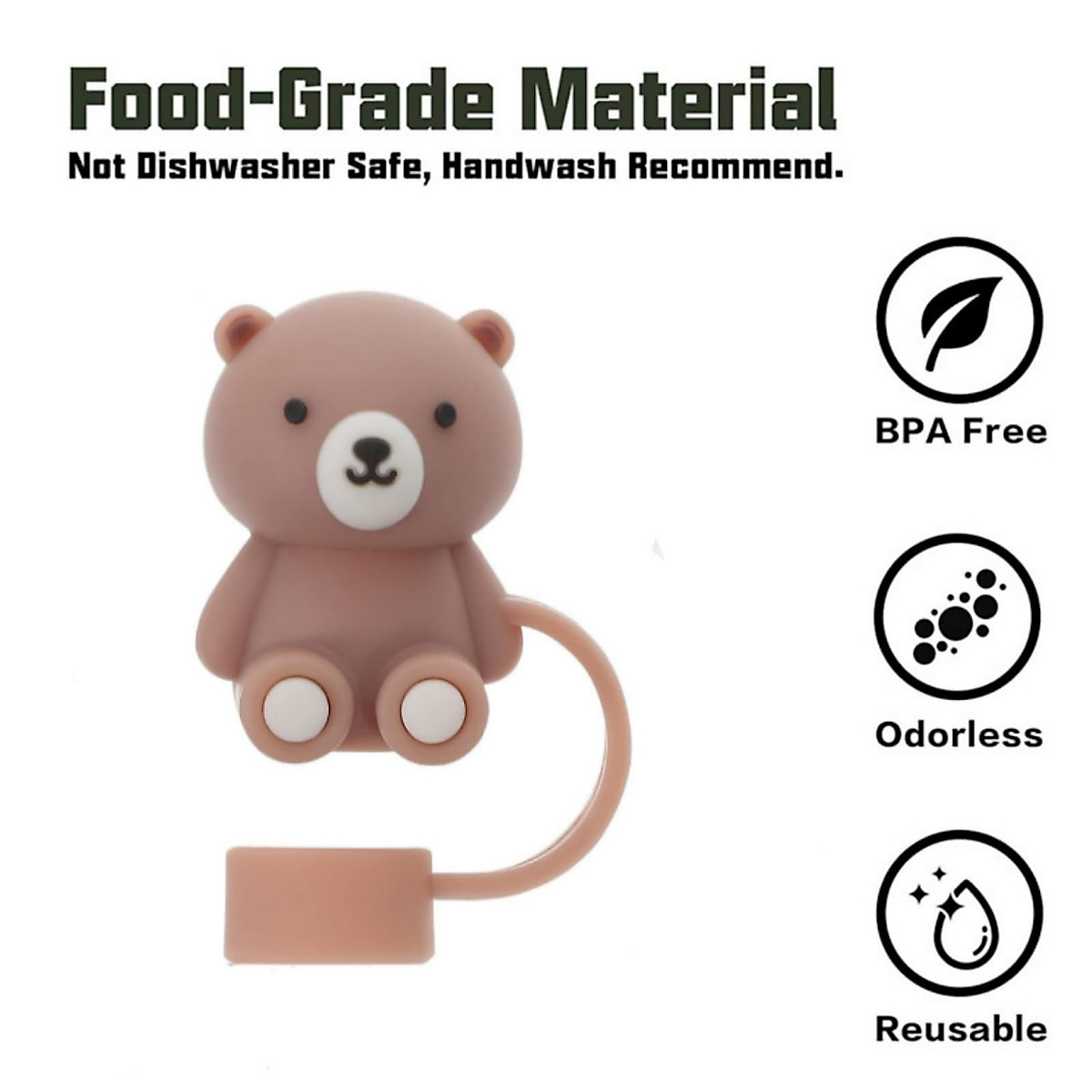 Straw Cover Cap for Stanley Cup,Silicone Bear Straw Toppers Compatible with Stanley Cup 30&40 Oz Tumbler,10mm Dust-Proof Reusable Straw Tips Lids for Stanley Cup Accessories