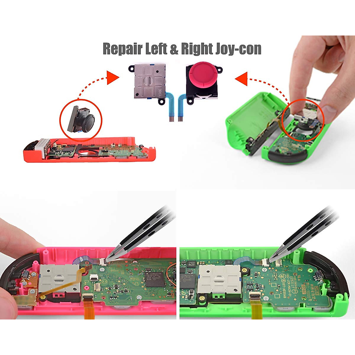 ElecGear Joystick Replacement for Switch Joy-con Controller and Switch Lite, Left and Right Thumbsticks, Analog Stick Sensor USB Module with Repair Part Tool included (Red/Blue)