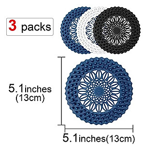 3 Piece Silicone Drain Hair Catcher Shower Drain Cover, Bathtub Drain Covers Accessories Kitchen Sink Strainer Stopper Trap Tub Flower Covers for Drain Kitchen Handbasin Bathroom (Blue, White, Black)