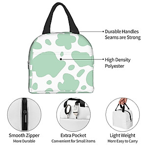 Senheol Mint Green Cow Animal Lunch Box, Insulation Lunch Bag for Women Men, Reusable Lunch Tote Bags Perfect for Office Camping Hiking Picnic Beach Travel