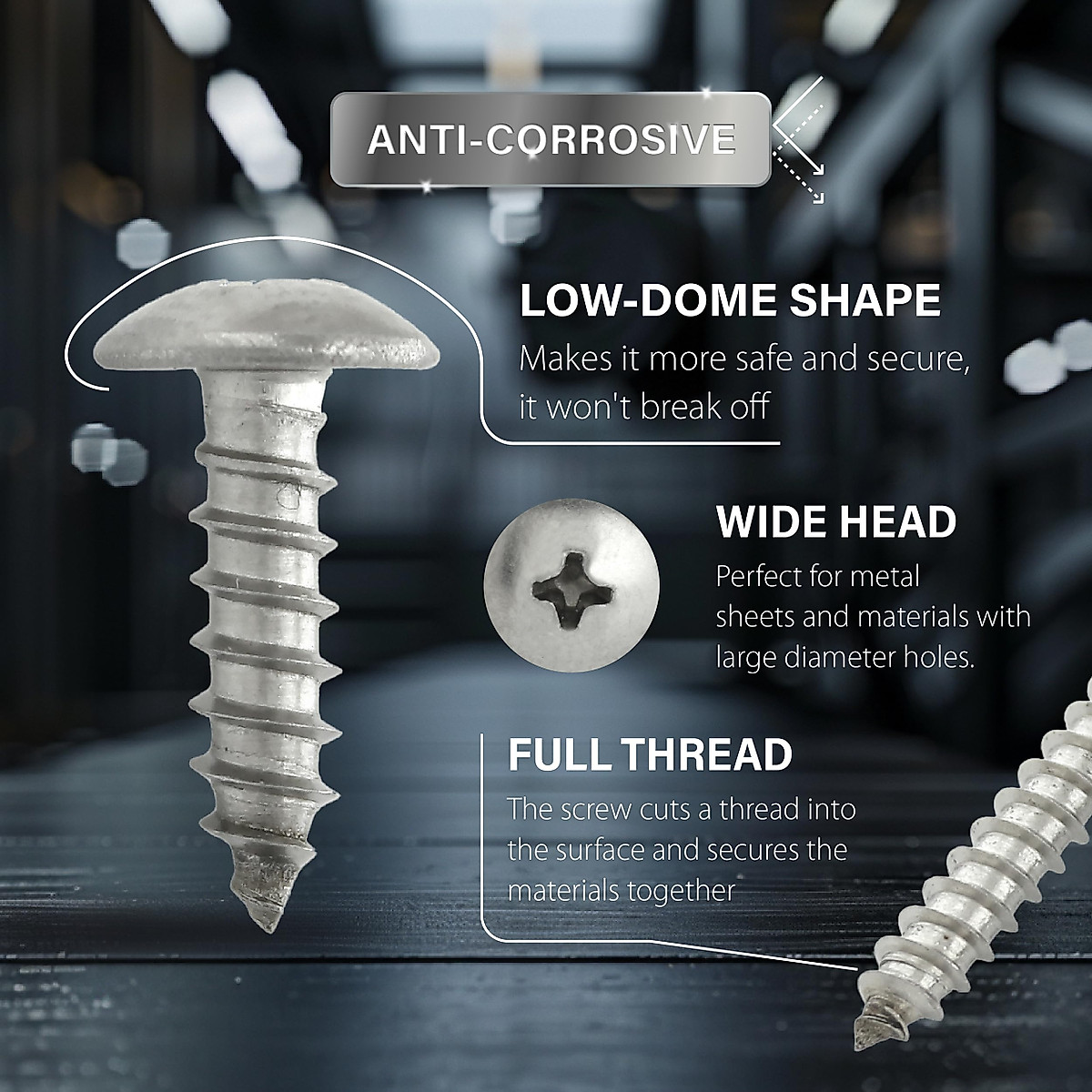 #10 x 1/2" Stainless Steel Sheet Metal Screws, 18-8 Marine Phillips Truss Head Screws, Self Tapping Screws for Metal and Wood, Pack of 25