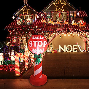 Christmas Inflatable Decorations Christmas Inflatable Santa Stop Here Sign, 4.1 ft Blower LED Light Holiday Merry Christmas Yard Décor for Outdoor Indoor Home Garden Yard Lawn Decorations