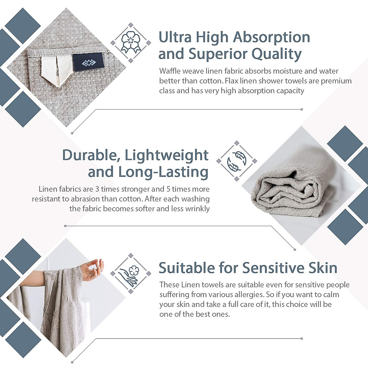 Pure 100% Linen Bath Towel - Stone-Washed 30 x 60 inch Soft Lightweight Travel Towel - Waffle Weave Quick Dry Hair Towel - Natural Flax Thin Towels for Bathroom Gym or Sauna - Sustainable Bath Sheet