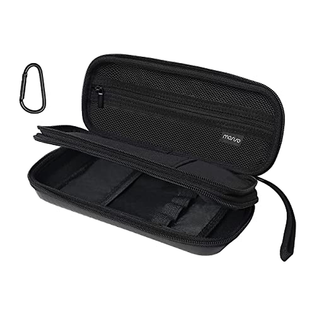 MOSISO Pen Pencil Case with Handle & Snap Hook, Large Capacity Double Layer Durable Portable EVA Hard Case Storage Bag Protective Organizer Pencil Sleeve for School Office College Supplies, Black