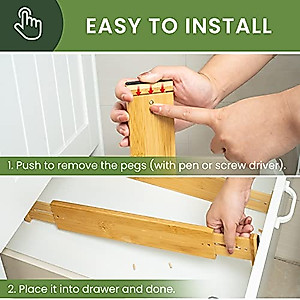 romise Drawer Dividers, Adjustable Bamboo Drawer Organizers, Bamboo Drawer Dividers Kitchen Organizers (15" - 22"), 4 Pack Expandable Drawer Organization Separators for Dresser,Bathroom,Bedroom,Drawer