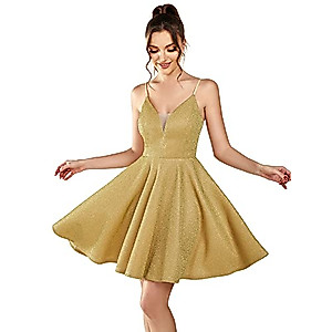 Ever-Pretty Women's Prom Dress Sparkle V Neck Sleeveless A-Line Mini Summer Dress Cocktail Dress Gold US4