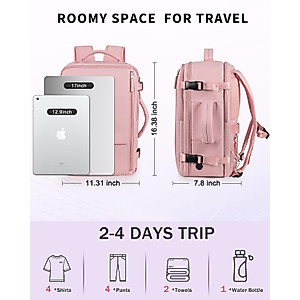 FALARK INC Travel Backpack For Women, 35L Carry On Backpack Flight Approved, Waterproof Personal Item Travel Bag Suitcase Backpack With USB Hole For Weekender, Traveling, Pink