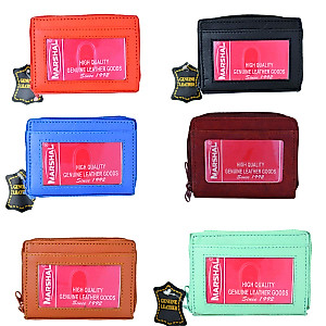 MARSHAL Wholesale Leather Palm Size Accordion Style Credit Card ID Wallet Assorted Colors (12)
