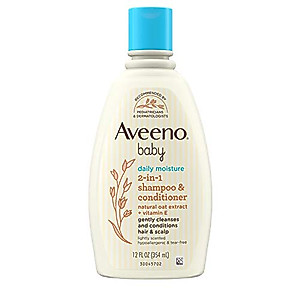 Aveeno Baby Daily Moisture 2-in-1 Tear-Free Shampoo & Conditioner for Baby's Delicate Hair & Scalp, Natural Oat Extract, Hypoallergenic, Paraben- Phthalate- & Sulfate-Free, 12 Fl Oz