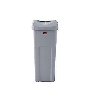 Rubbermaid Commercial Products Untouchable Square Trash/Garbage Container with Lid, 23-Gallon, Gray, Wastebasket for Outdoor/Restaurant/School/Kitchen