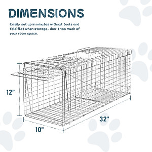 Animal Trap 32"x10"x12" Cage Trap, Heavy Duty Folding Raccoon Traps, Humane Cat Trap for Stray Cats,Rabbits,Squirrels,Outdoor Small Animal Trap,Humane Catch & Release