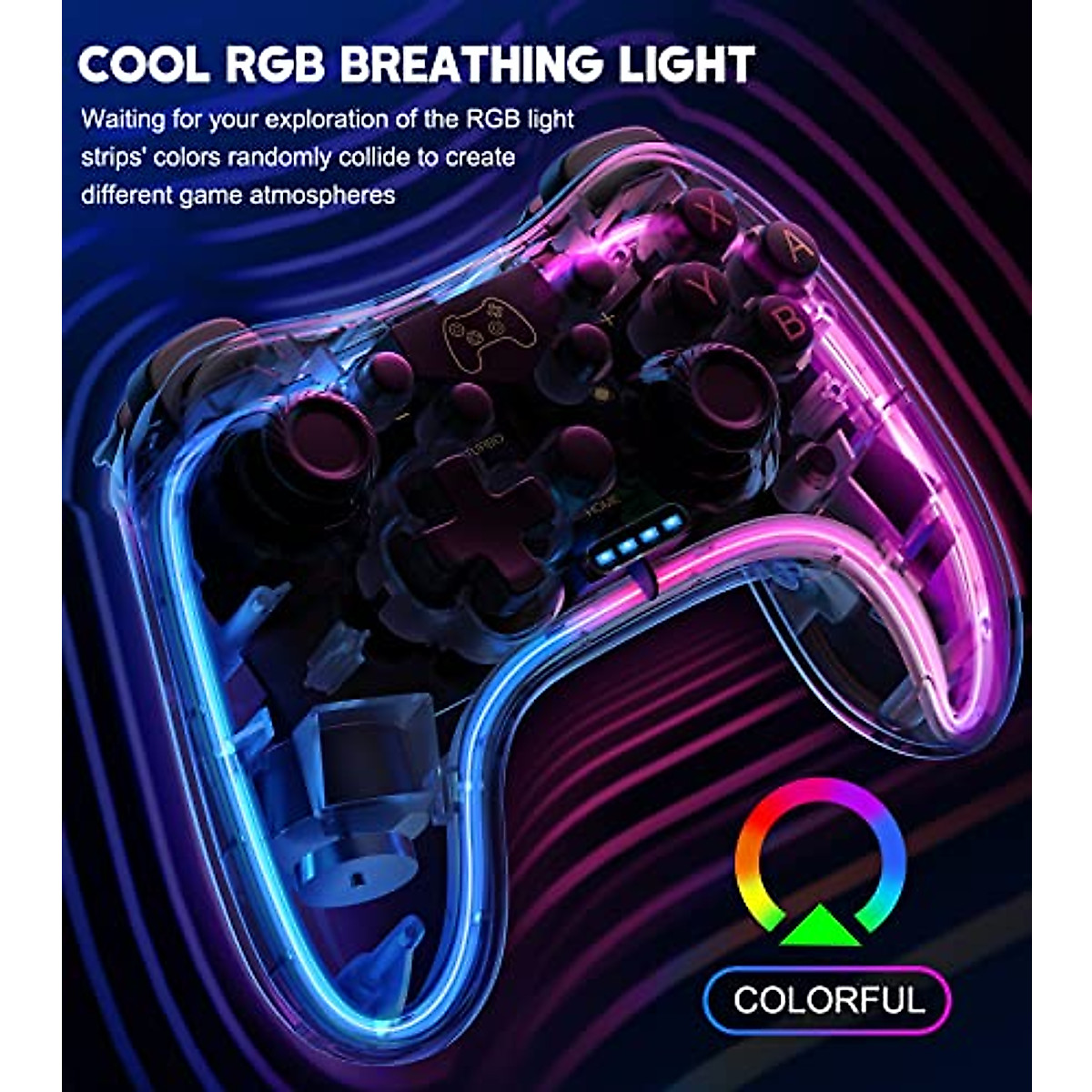 Switch Controller Compatible with Switch/Lite/OLED Controller, Switch Pro Controller With RGB Breathing LED, Switch Controllers Remote Supports Multi-Platform&App with Turbo, Wake-up Function